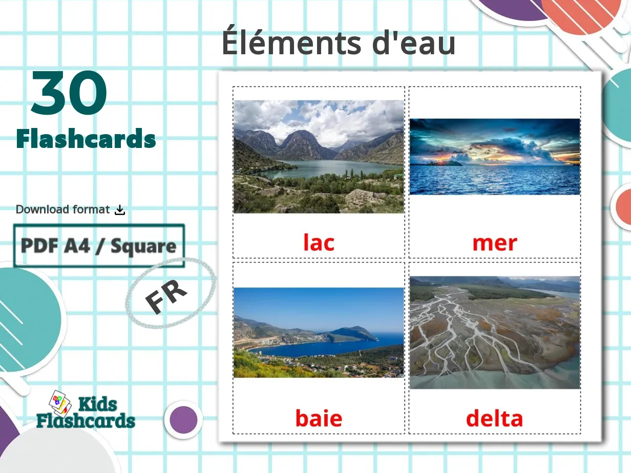 30 Printable Bodies of Water Flashcards in French (Free PDF)