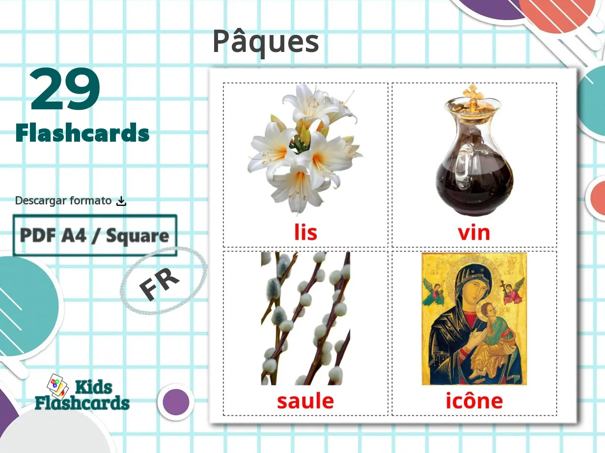 29 Tarjetas de Aprendizaje de Pascua GRATIS en PDF | Imágenes en Francés