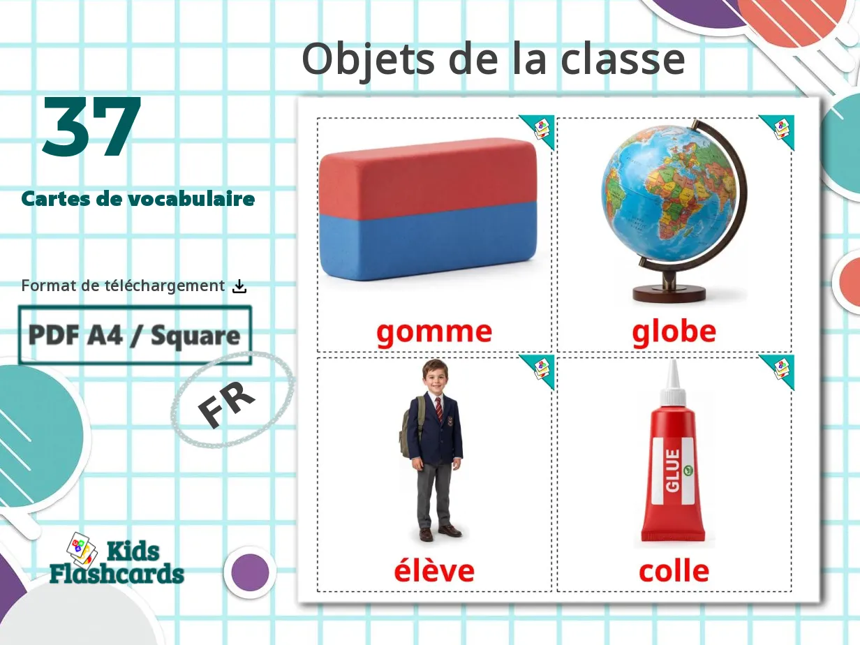 37 Cartes de Vocabulaire pour Enfants GRATUITES Objets de la classe à ...