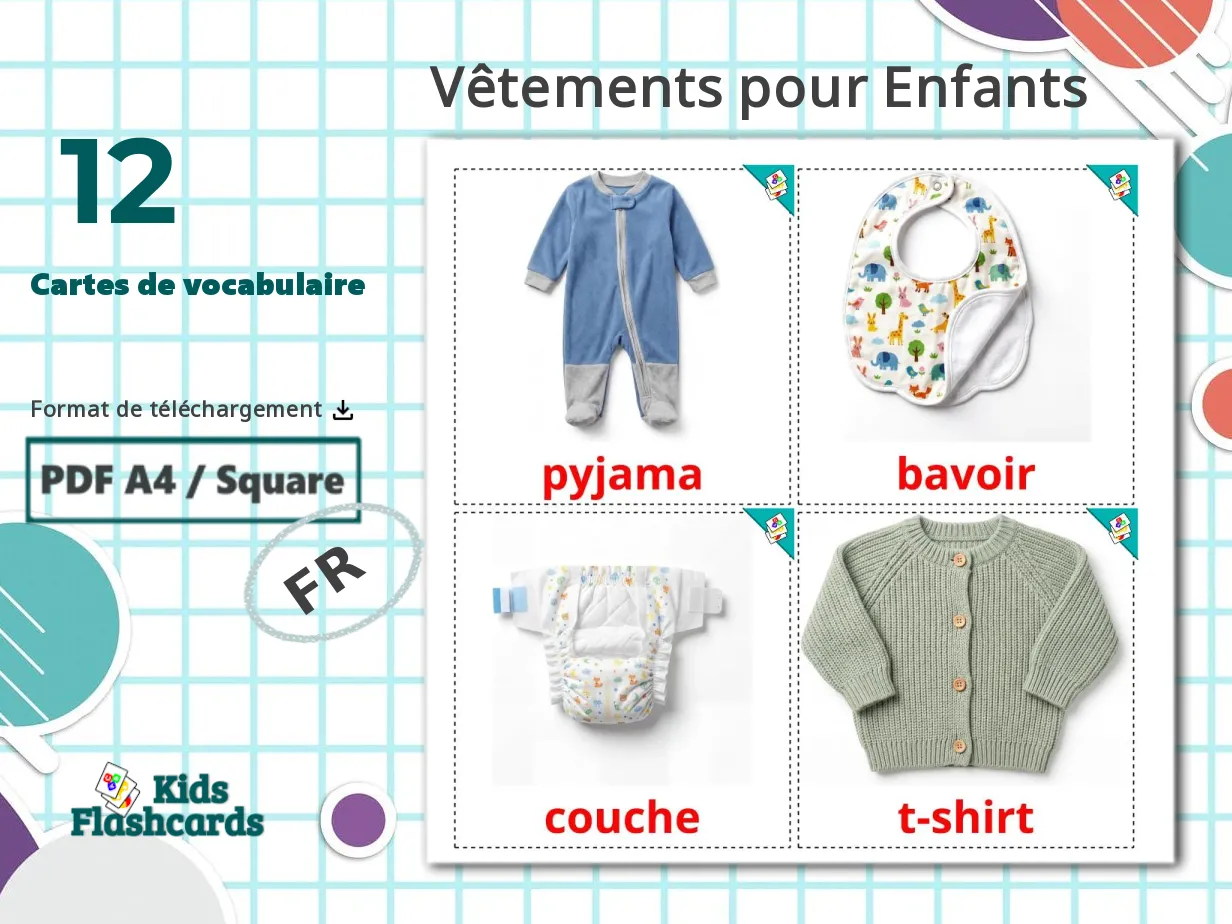 12 Cartes de Vocabulaire pour Enfants GRATUITES Vêtements pour Enfants ...
