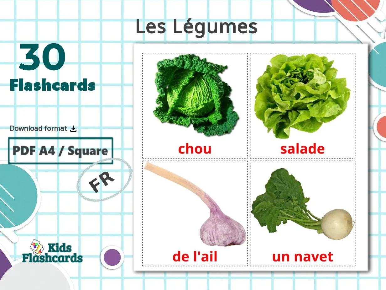 30 Printable Vegetables Flashcards in French (Free PDF)