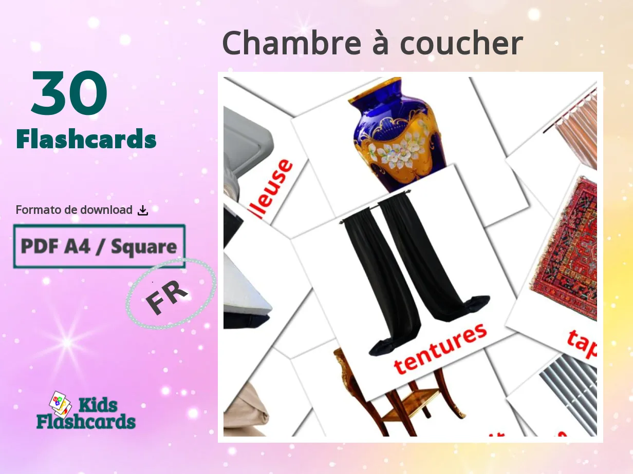 30 Flashcards de Quarto GRÁTIS em Francês | 4 PDFs imprimíveis
