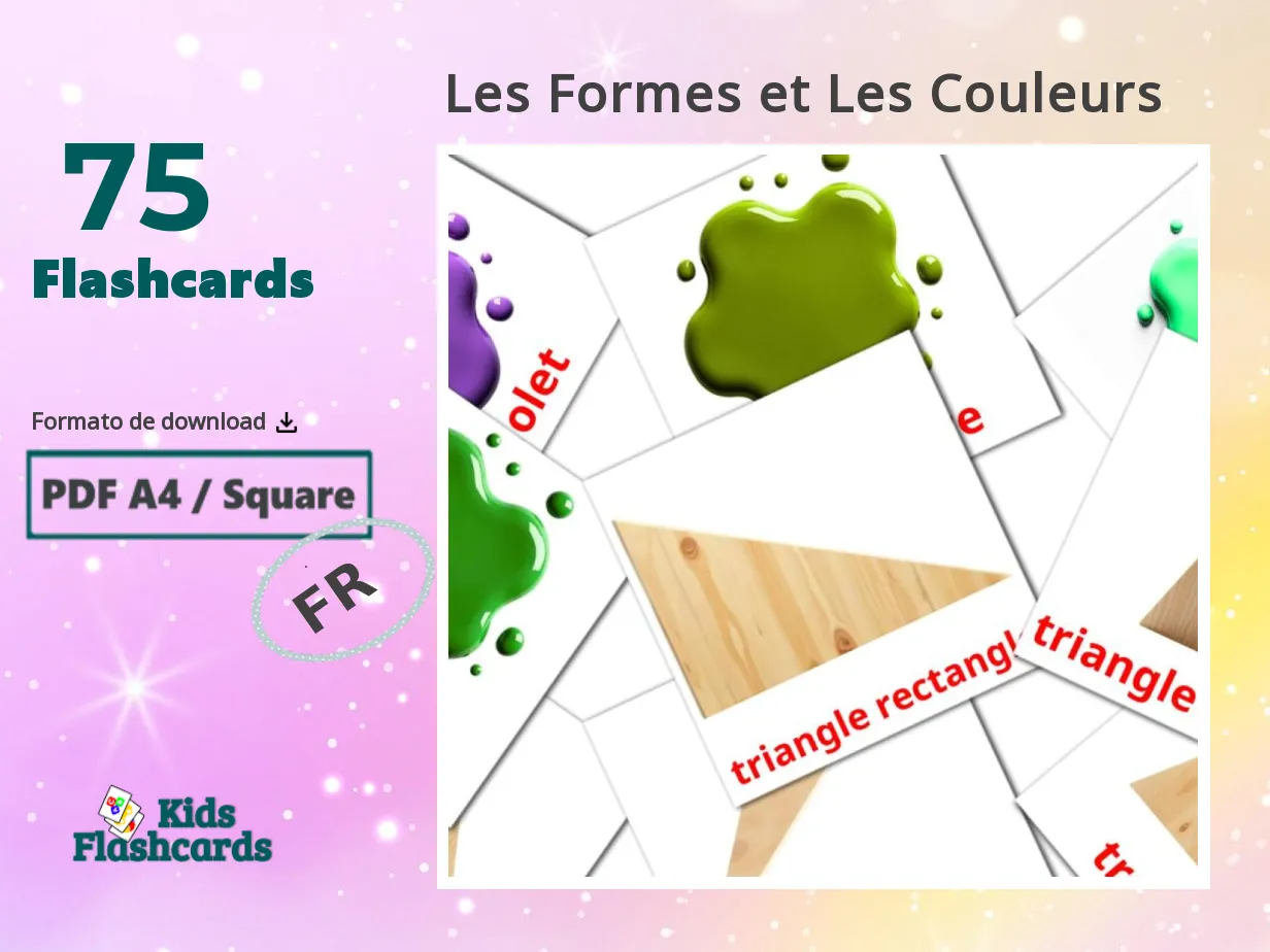 75 Flashcards de Cores e formas GRÁTIS em Francês | 4 PDFs imprimíveis
