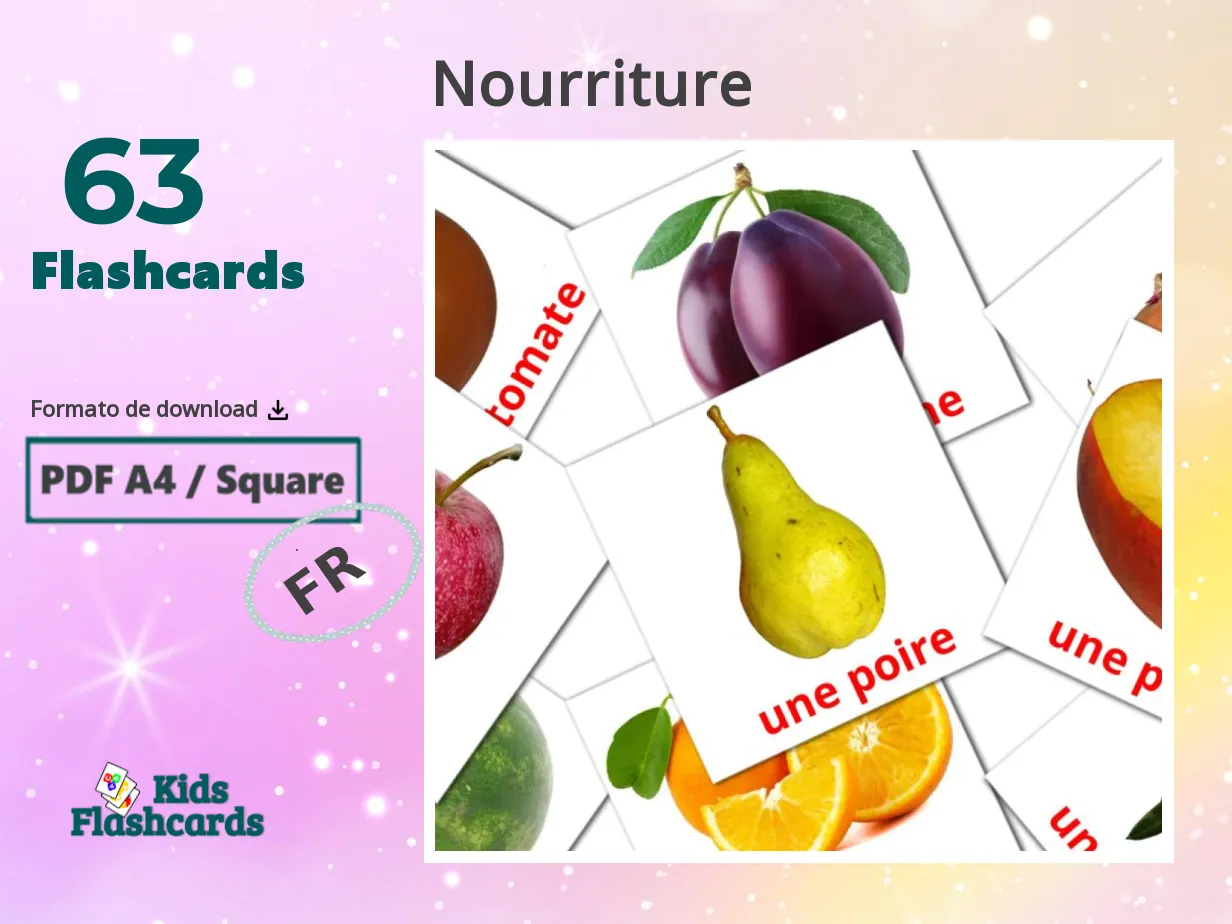 63 Flashcards de Comida GRÁTIS em Francês | 4 PDFs imprimíveis