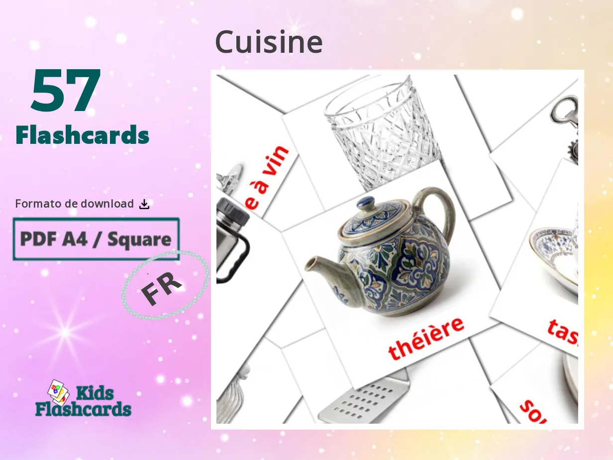 57 Flashcards de Cozinha GRÁTIS em Francês | 4 PDFs imprimíveis