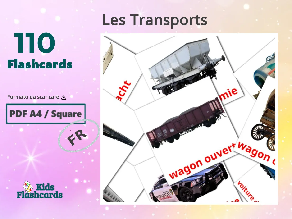 110 Flashcard GRATUITE sugli Trasporto in Francese | 4 PDF Stampabili