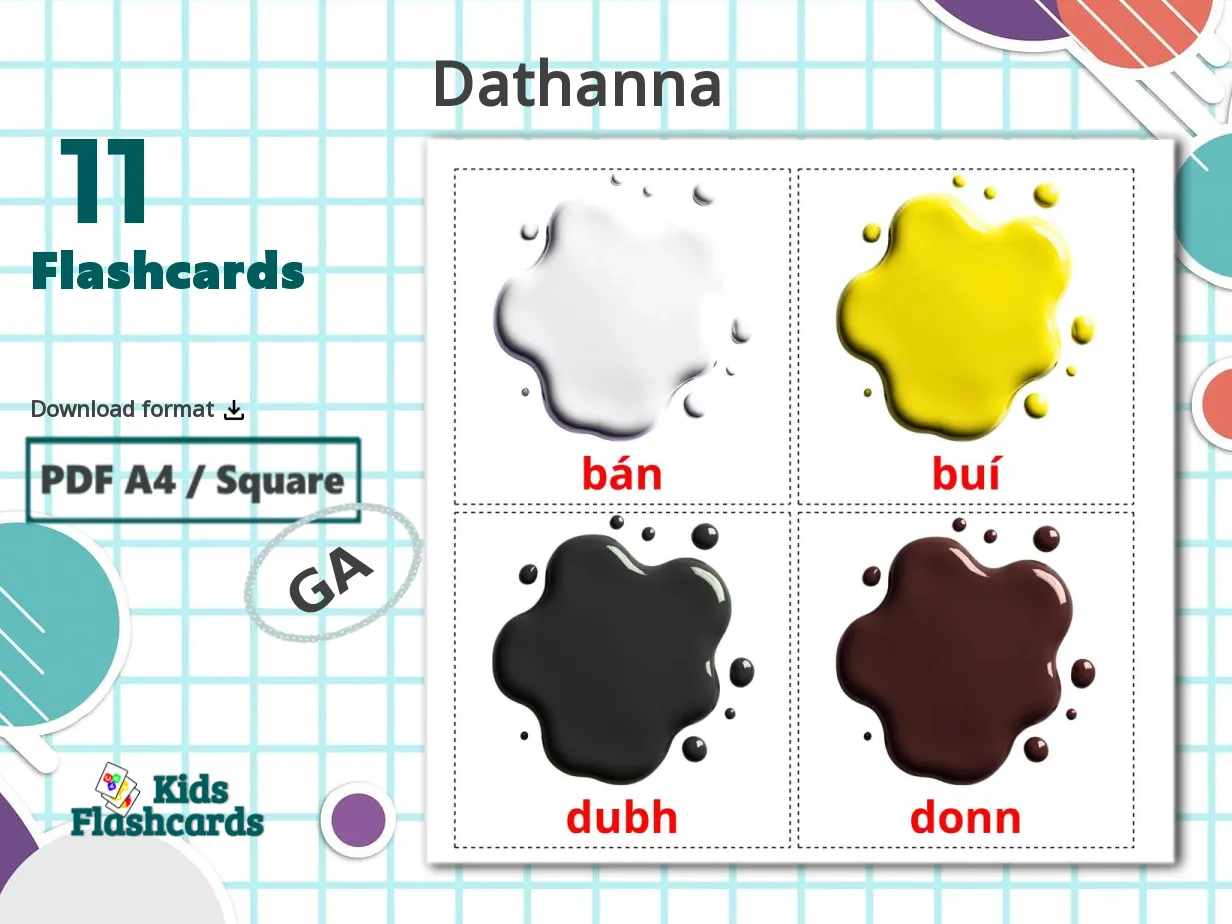 11 Printable Colors Flashcards in Irish (Free PDF)