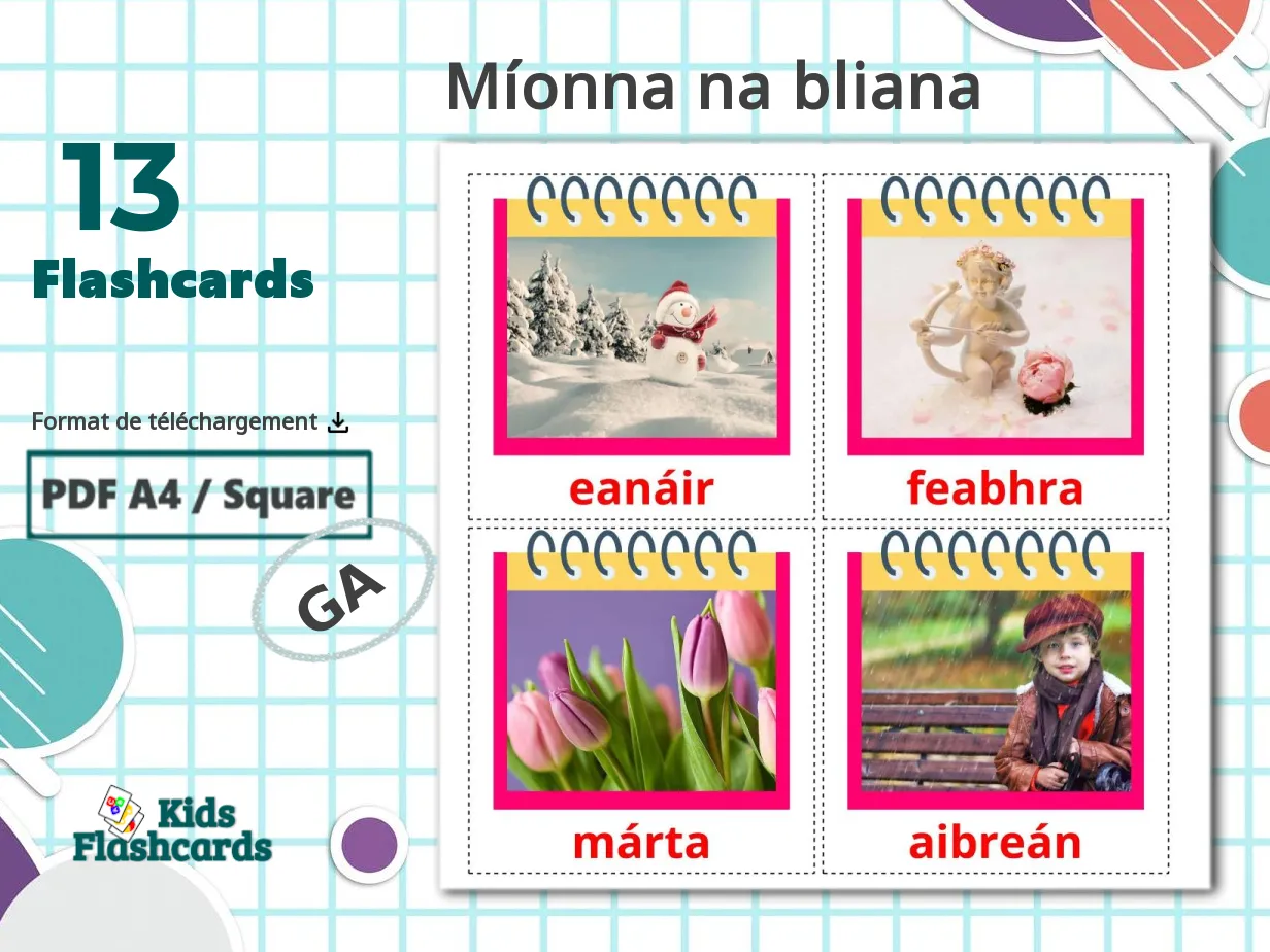 13 Cartes de Vocabulaire pour Enfants GRATUITES Les Mois de l'année à ...