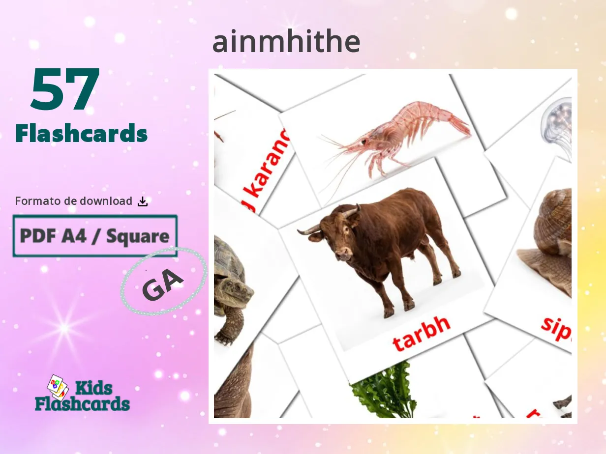 57 Flashcards de Animais GRÁTIS em Irish | 4 PDFs imprimíveis