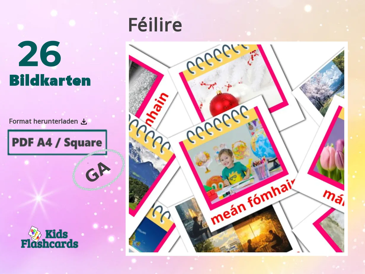 26 Kalender Bildkarten auf Irisch | KOSTENLOSE druckbare PDFs