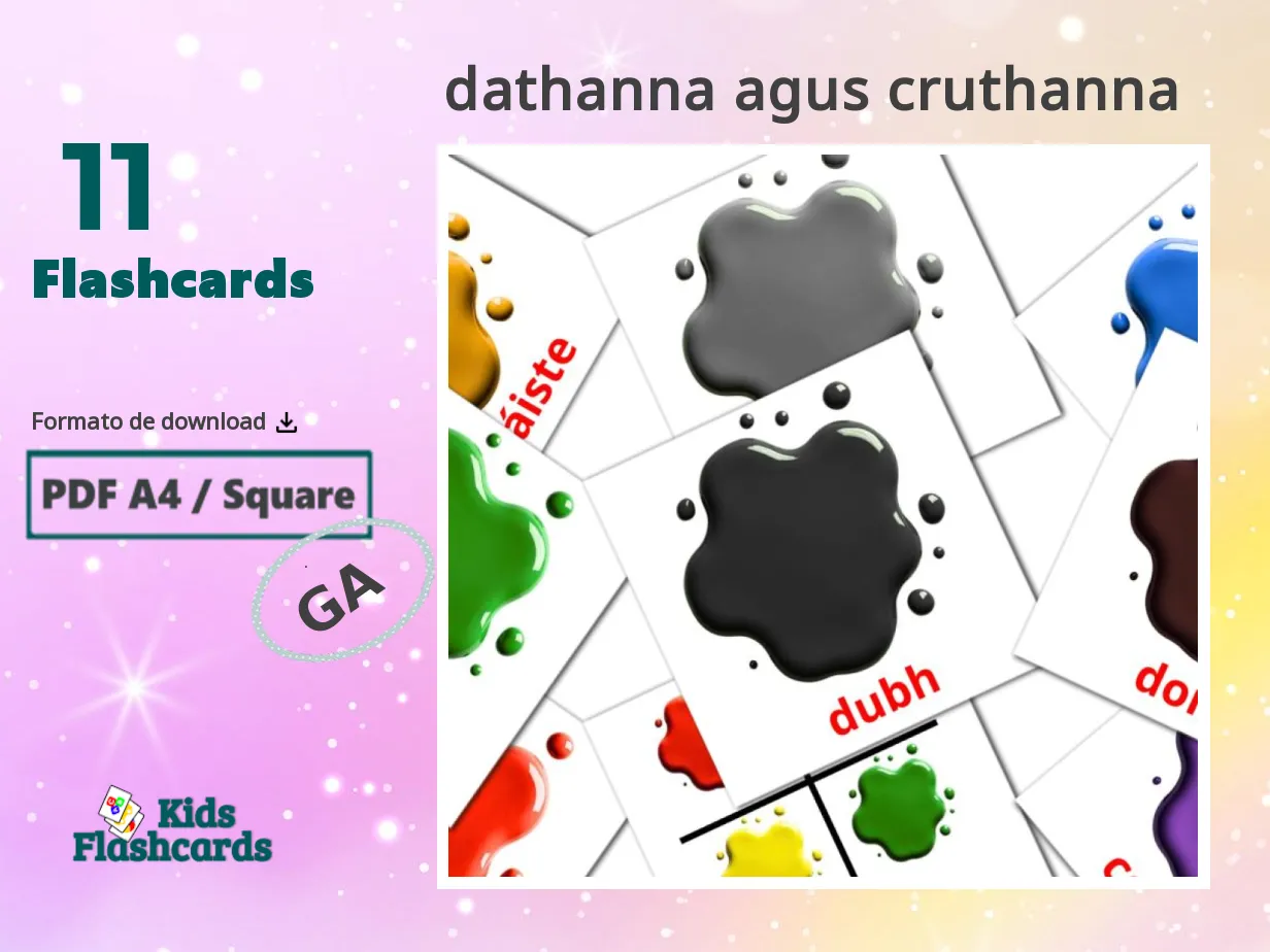 11 Flashcards de Cores e formas GRÁTIS em Irish | 4 PDFs imprimíveis