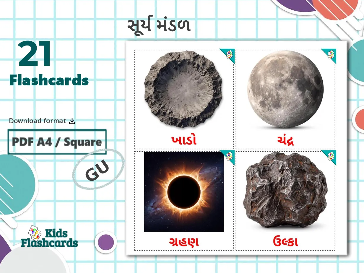 21 GRATIS Billedkort om Solsystem i 4 PDF-formater | Billeder på Gujarati