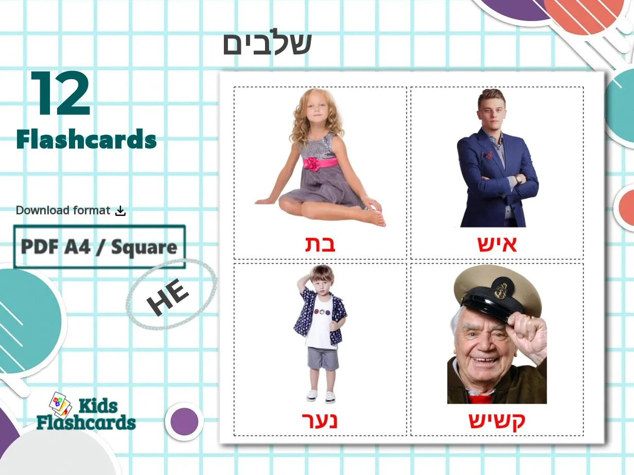 12 Printable Stages Flashcards in Hebrew (Free PDF)
