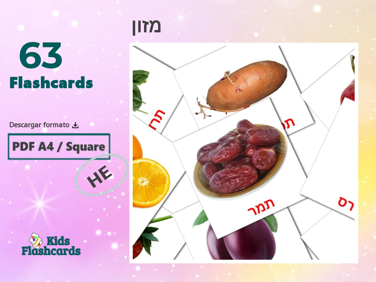 63 Tarjetas Didacticas de Alimentos para Imprimir GRATIS en Hebreo | PDFs