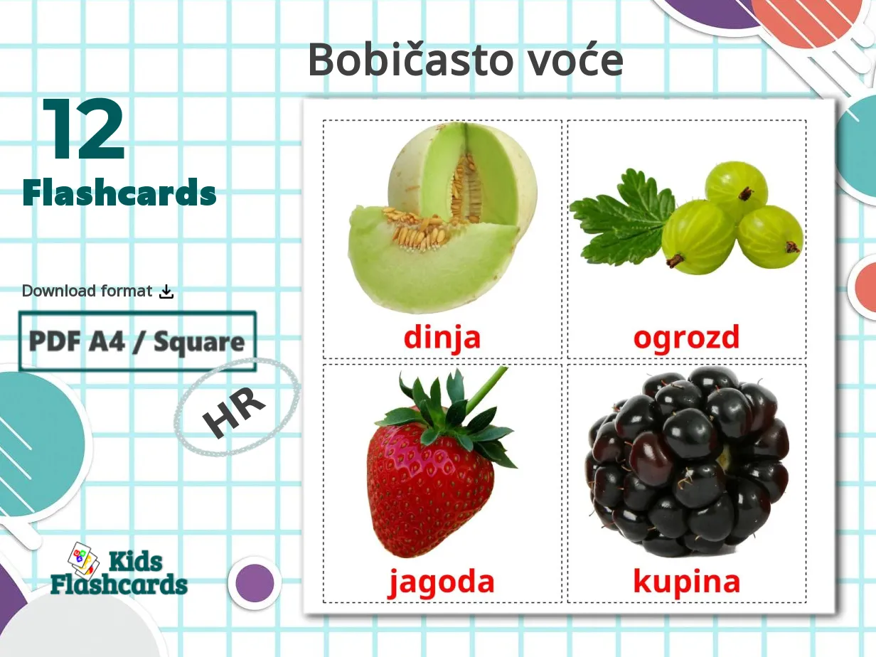 12 Printable Berries Flashcards in Croatian (Free PDF)