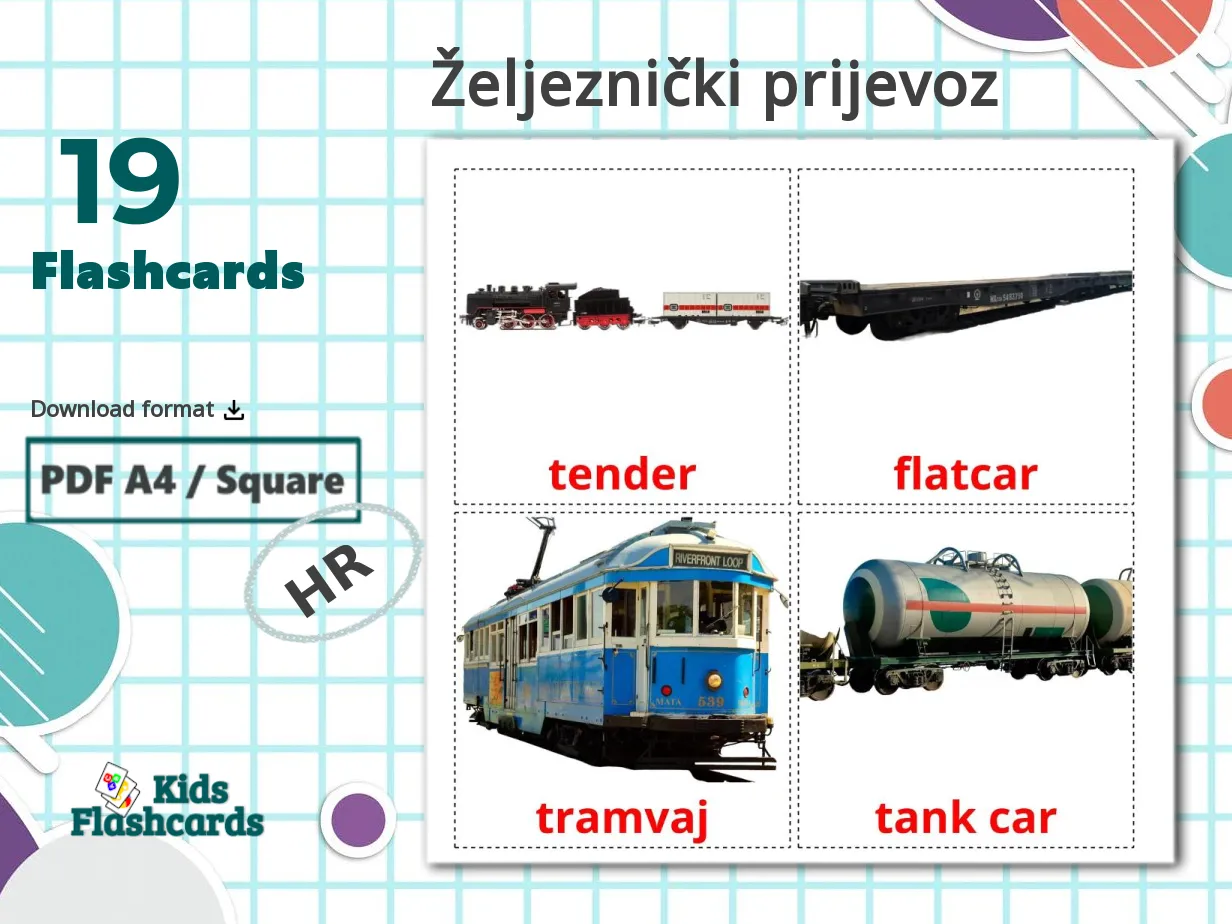19 Printable Rail transport Flashcards in Croatian (Free PDF)