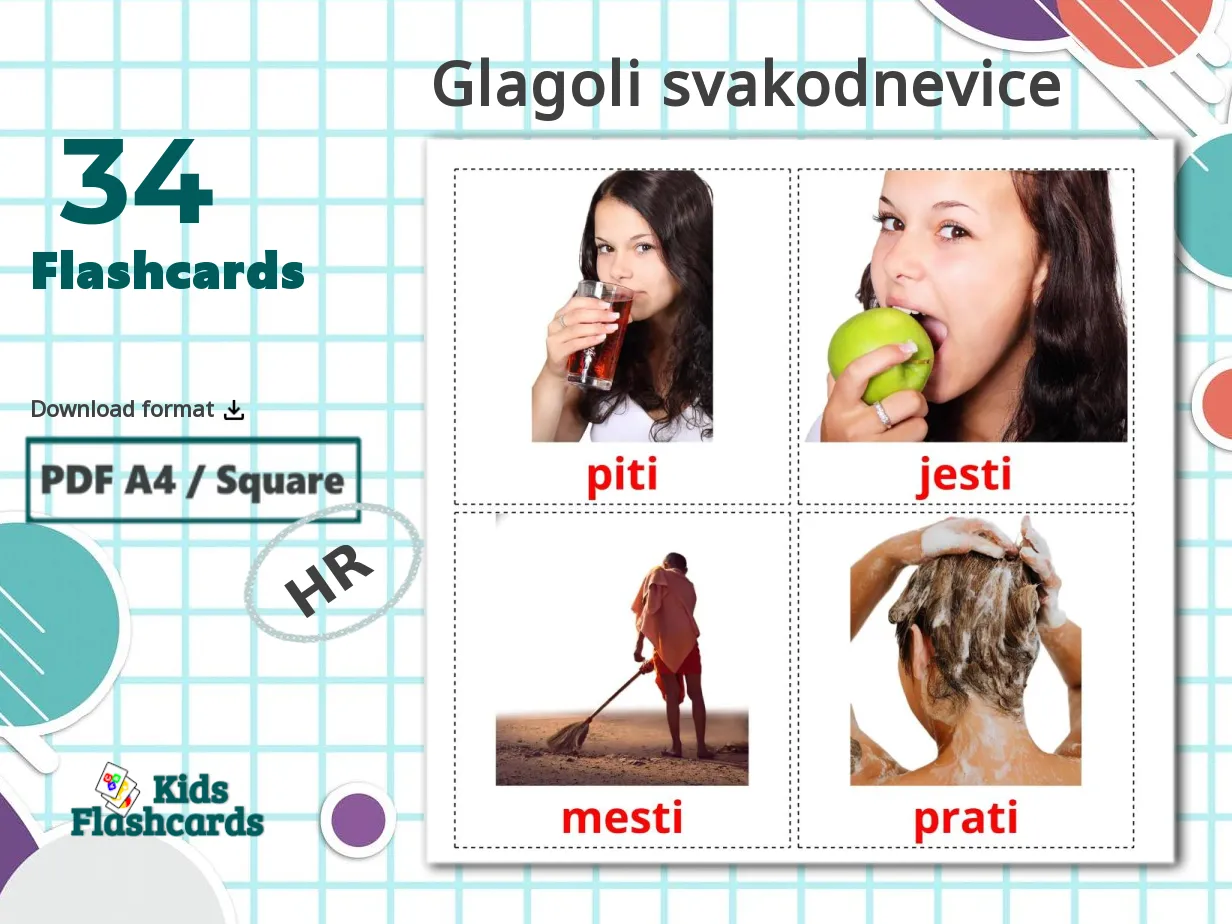 34 Printable Routine verbs Flashcards in Croatian (Free PDF)