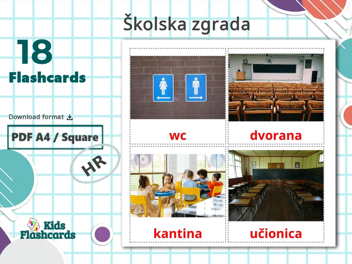 18 Printable School building Flashcards in Croatian (Free PDF)