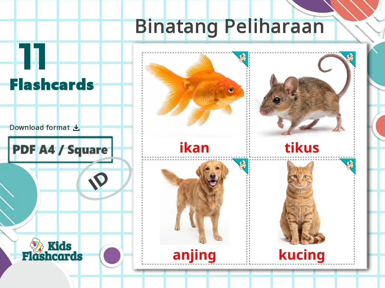 11 Printable Domestic animals Flashcards in Indonesian (Free PDF)
