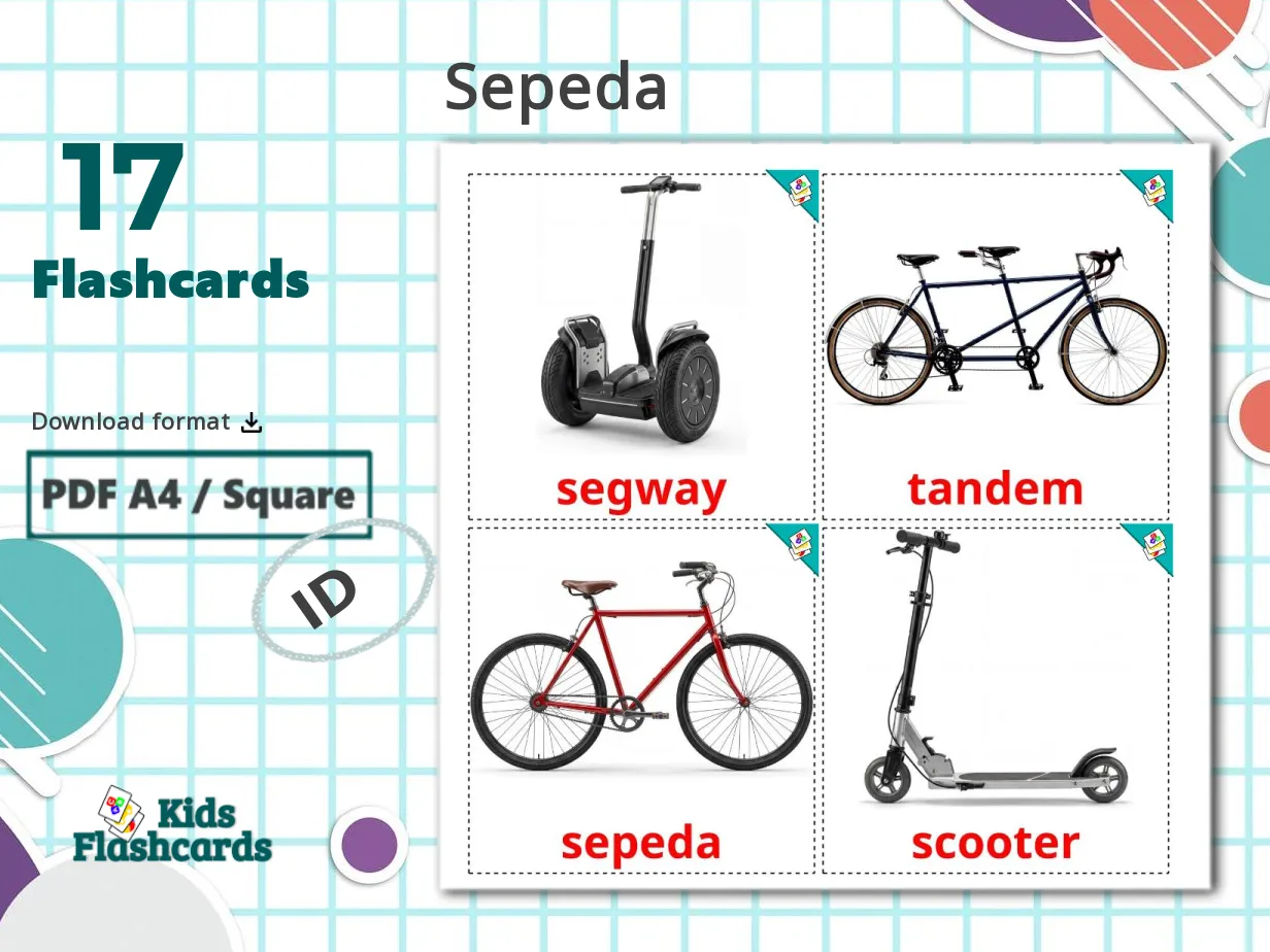 17 Printable Bicycle transport Flashcards in Indonesian (Free PDF)