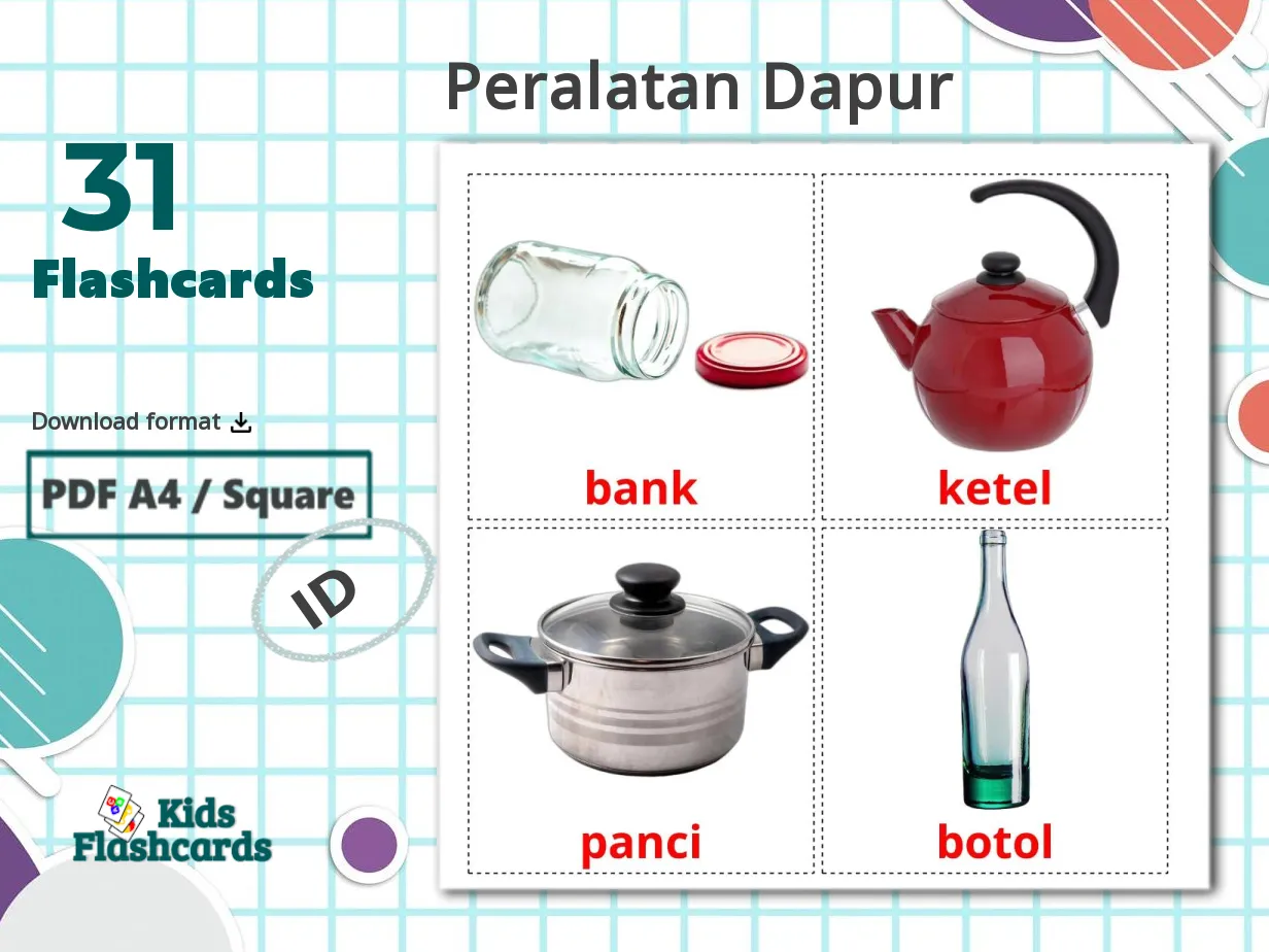 31 Printable Kitchenware Flashcards in Indonesian (Free PDF)