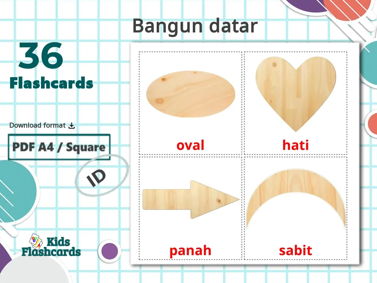 36 Printable 2D Shapes Flashcards in Indonesian (Free PDF)