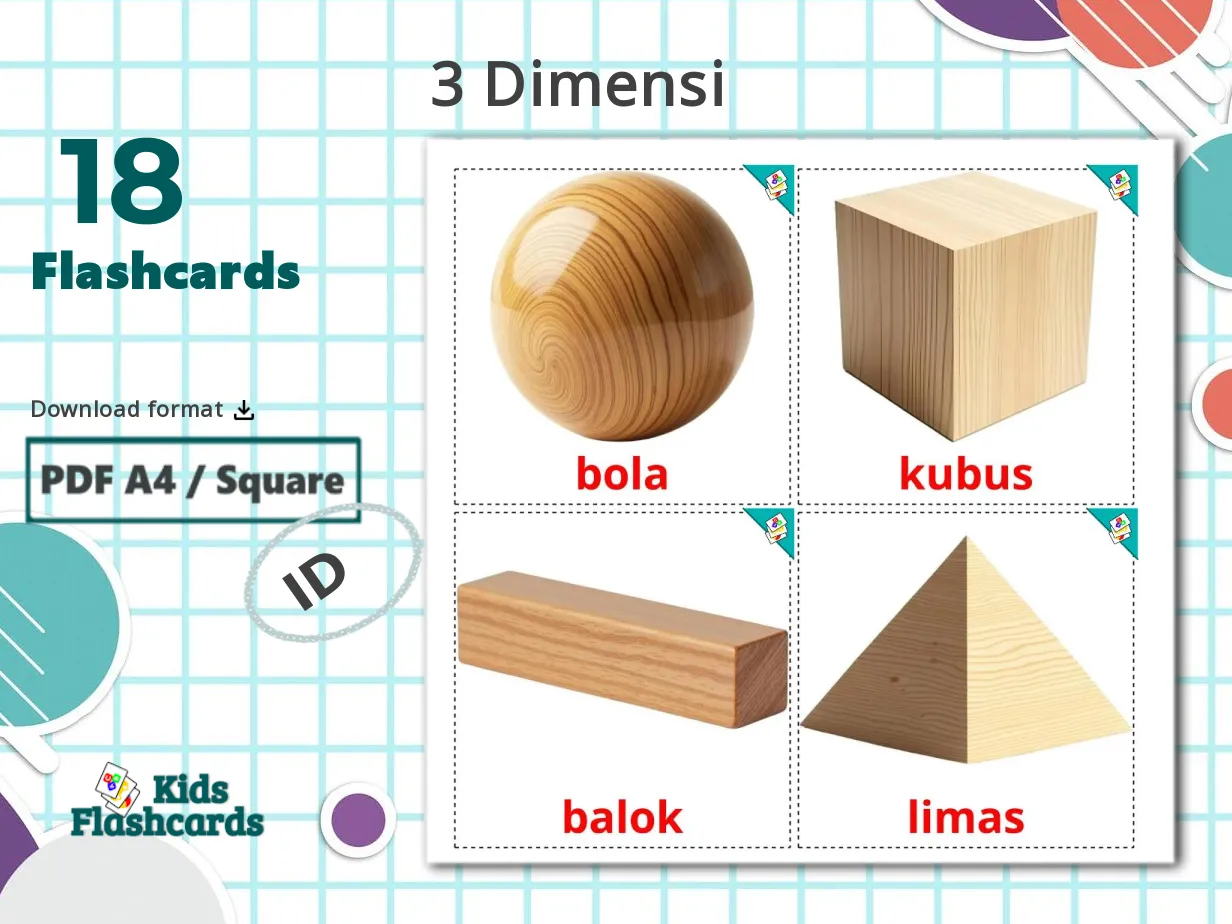 18 Printable 3D Shapes Flashcards in Indonesian (Free PDF)
