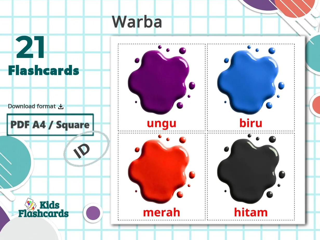 21 Printable Colors Flashcards in Indonesian (Free PDF)
