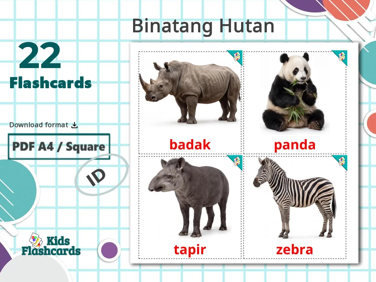 22 Printable Jungle animals Flashcards in Indonesian (Free PDF)