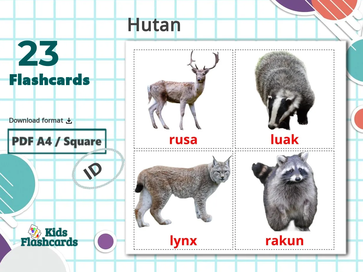 23 Printable Forest animals Flashcards in Indonesian (Free PDF)
