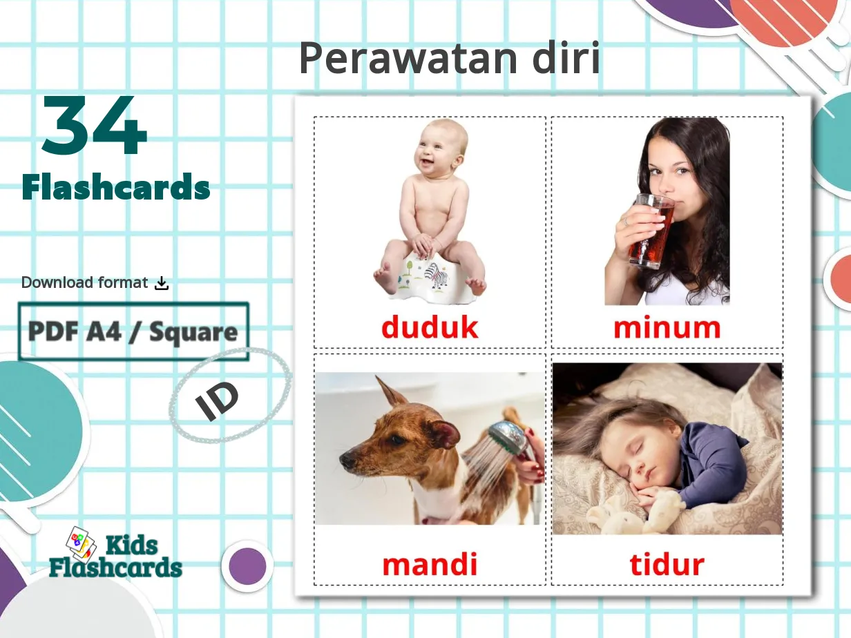 34 Printable Routine verbs Flashcards in Indonesian (Free PDF)