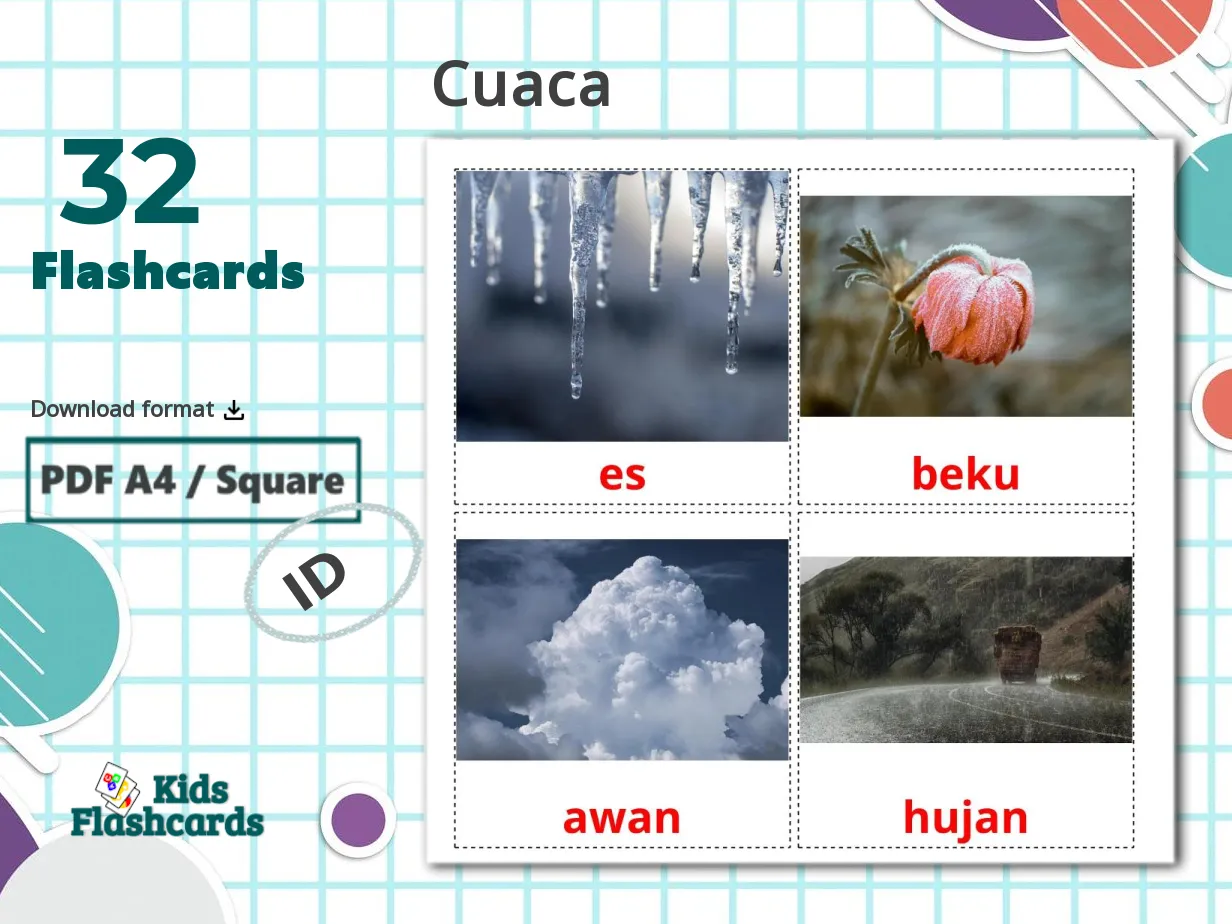 32 Printable Weather Flashcards in Indonesian (Free PDF)