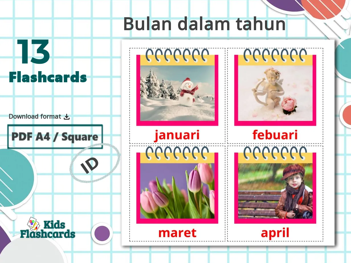 13 Printable Months of the Year Flashcards in Indonesian (Free PDF)