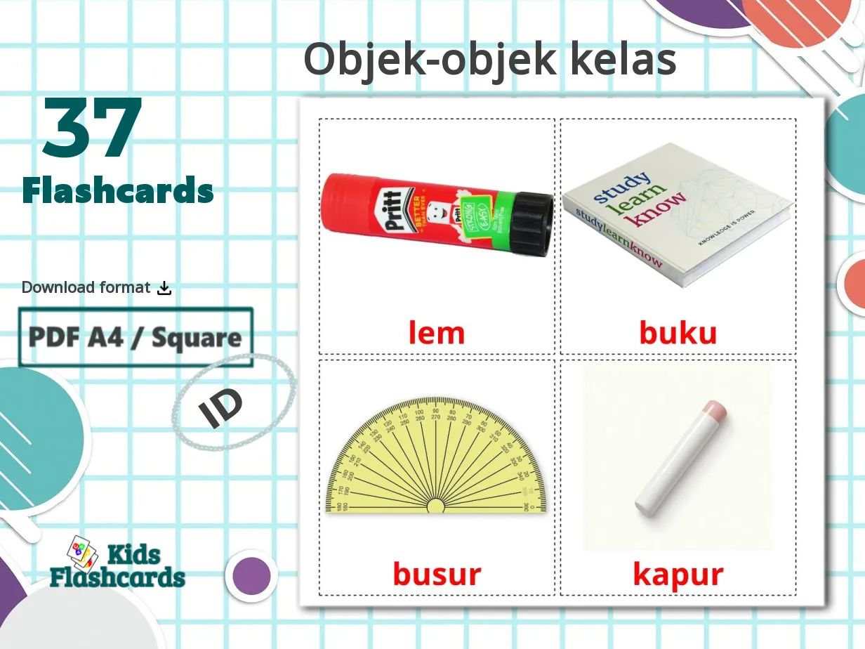 37 Printable Classroom objects Flashcards in Indonesian (Free PDF)