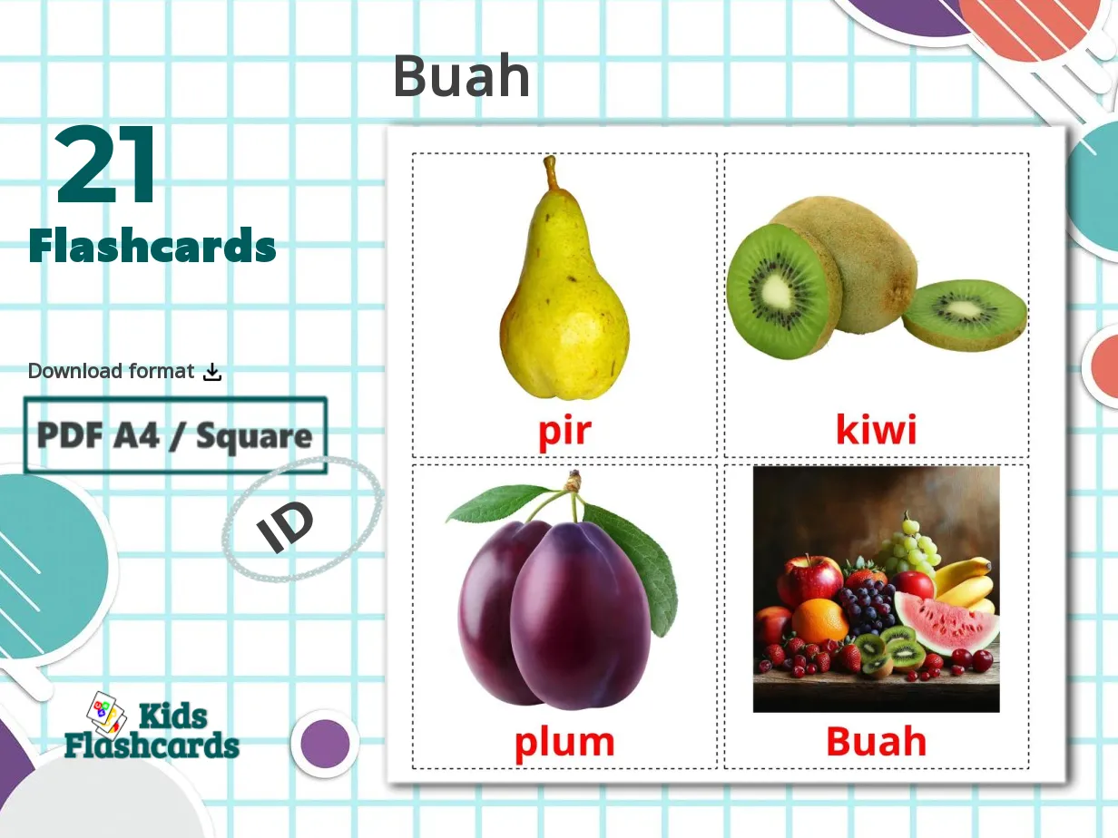 21 Printable Fruits Flashcards in Indonesian (Free PDF)