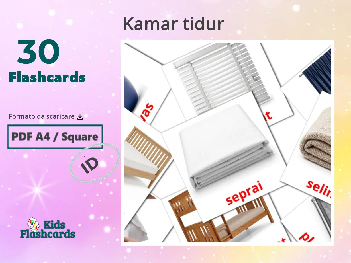 30 Flashcard GRATUITE sugli Camera da letto in Indonesiano | 4 PDF ...