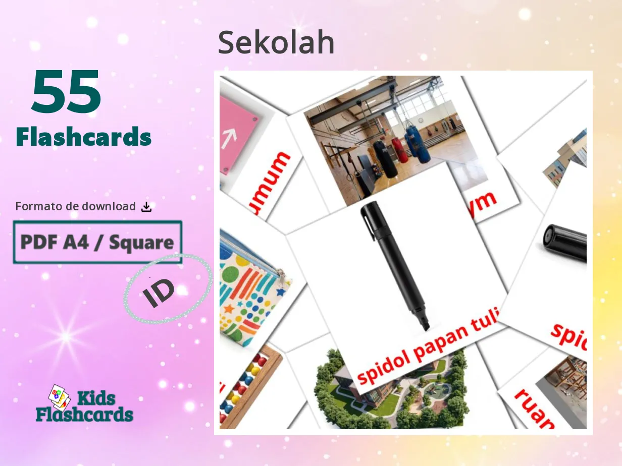 55 Flashcards de Escola GRÁTIS em Indonésio | 4 PDFs imprimíveis