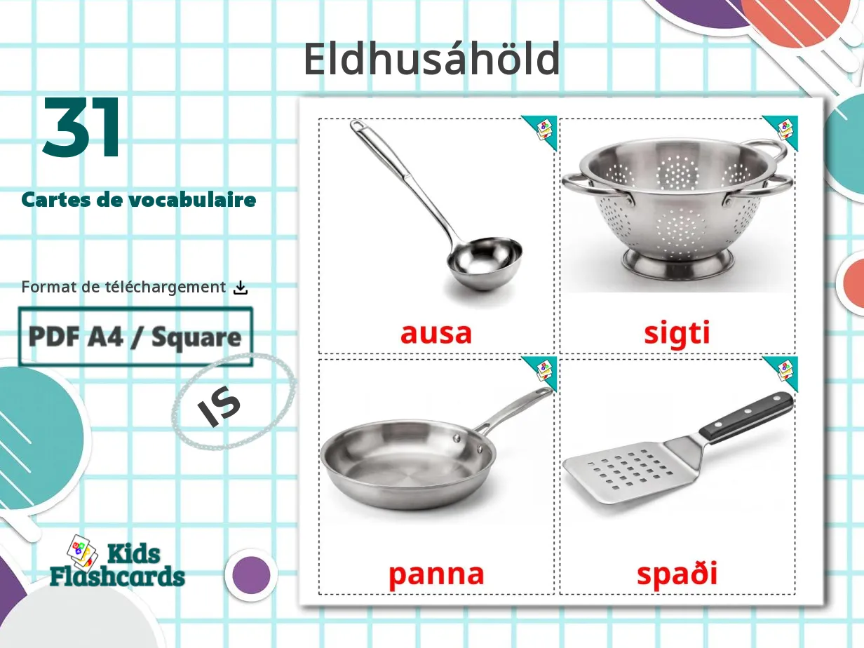 31 Cartes de Vocabulaire pour Enfants GRATUITES Ustensiles de cuisine à ...