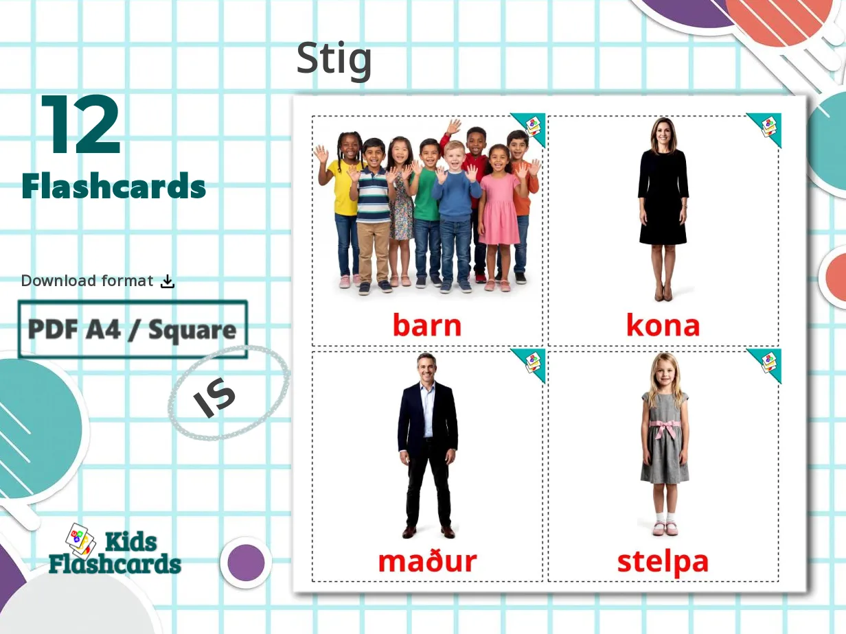 12 Printable Stages Flashcards in Icelandic (Free PDF)