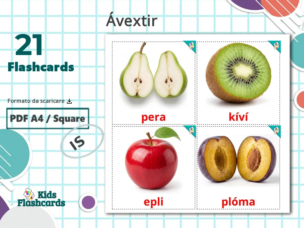 21 Flashcard GRATUITE sui Frutta in 4 Formati PDF | Immagini in Islandese