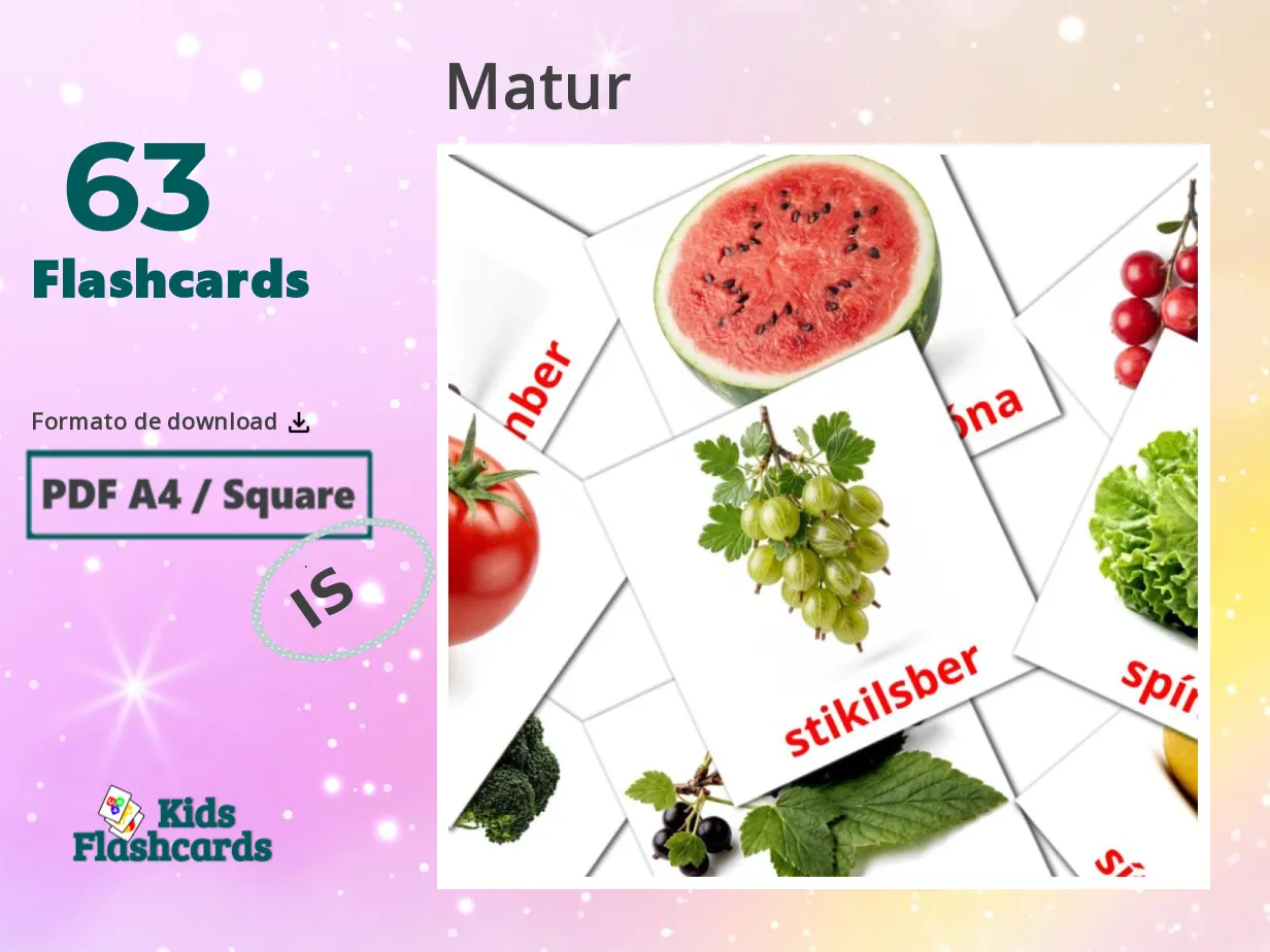 63 Flashcards de Comida GRÁTIS em Icelandês | 4 PDFs imprimíveis