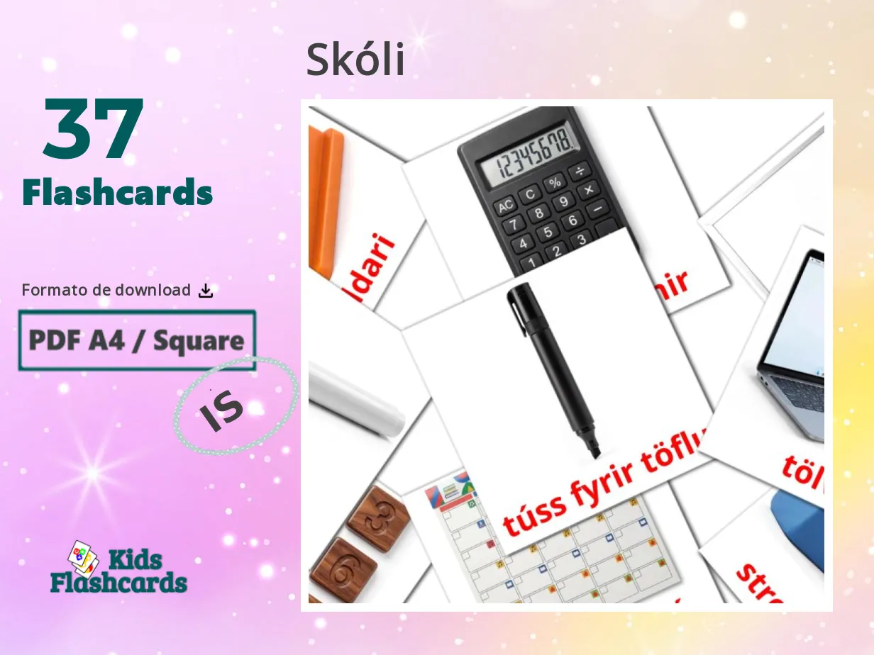 37 Flashcards de Escola GRÁTIS em Icelandês | 4 PDFs imprimíveis