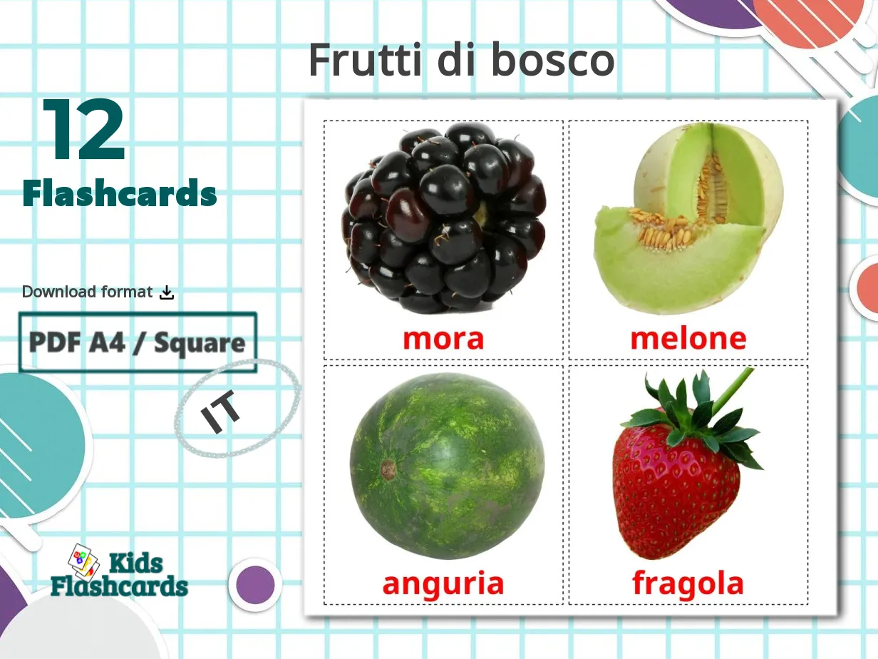 12 Printable Berries Flashcards in Italian (Free PDF)