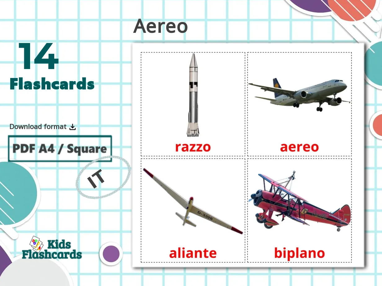 14 Printable Aircraft Flashcards in Italian (Free PDF)