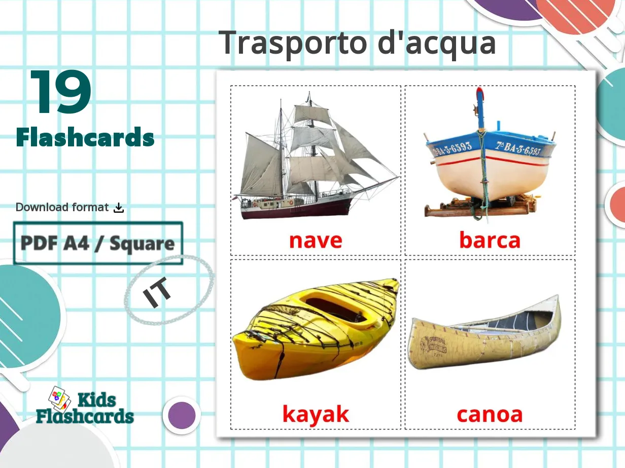 19 Printable Water transport Flashcards in Italian (Free PDF)
