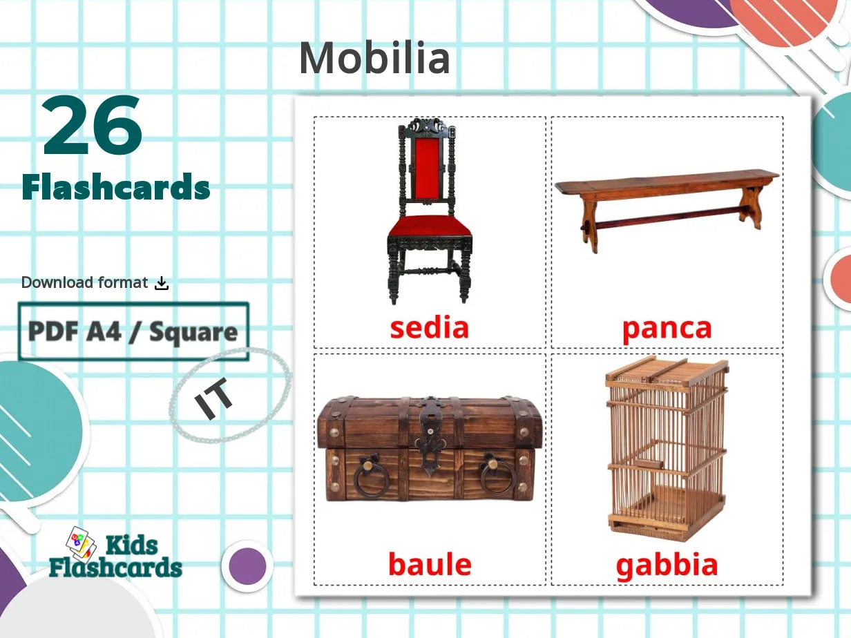 26 Printable Furniture Flashcards in Italian (Free PDF)