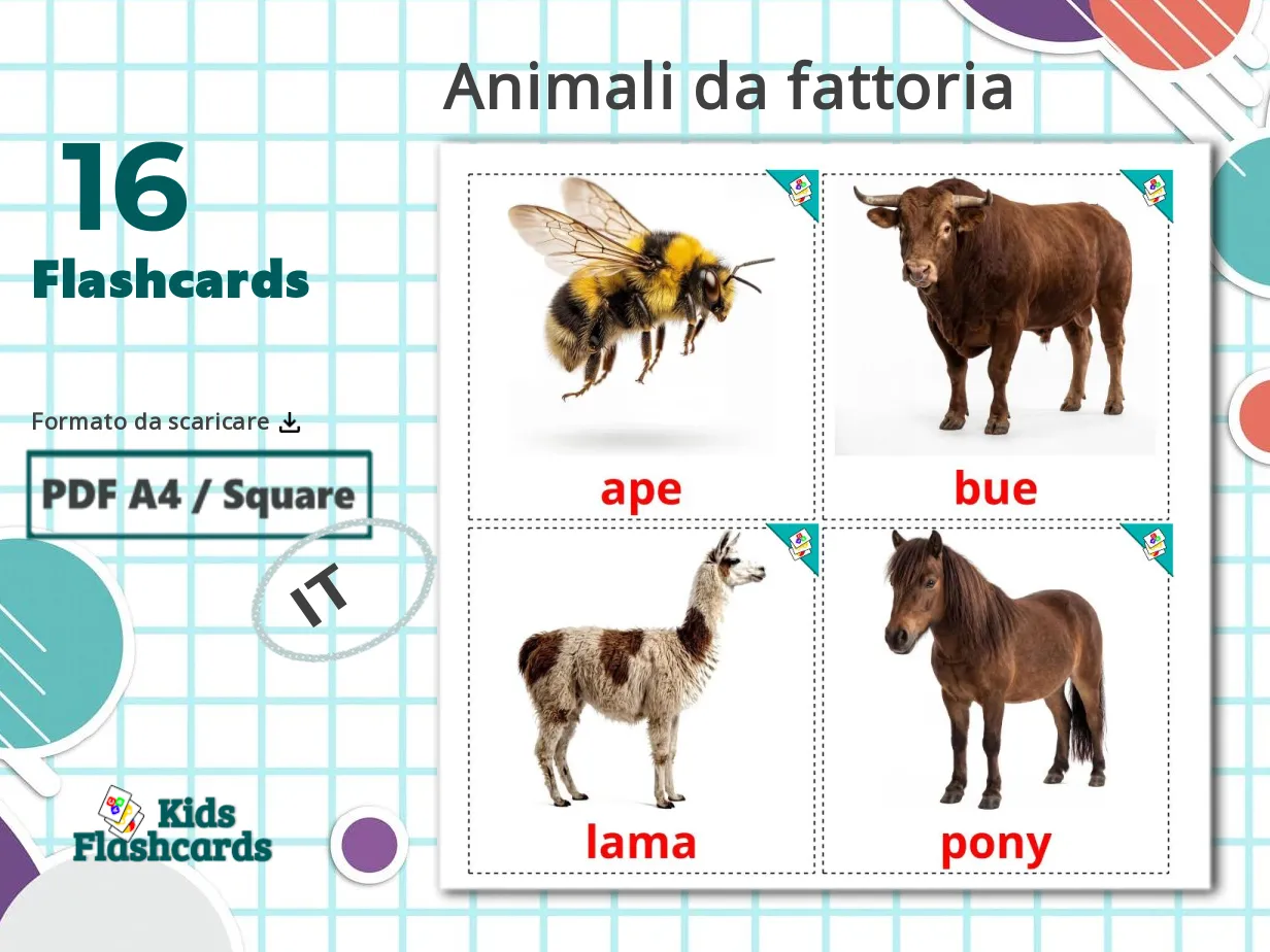 16 Flashcard GRATUITE sui Animali da fattoria in 4 Formati PDF ...