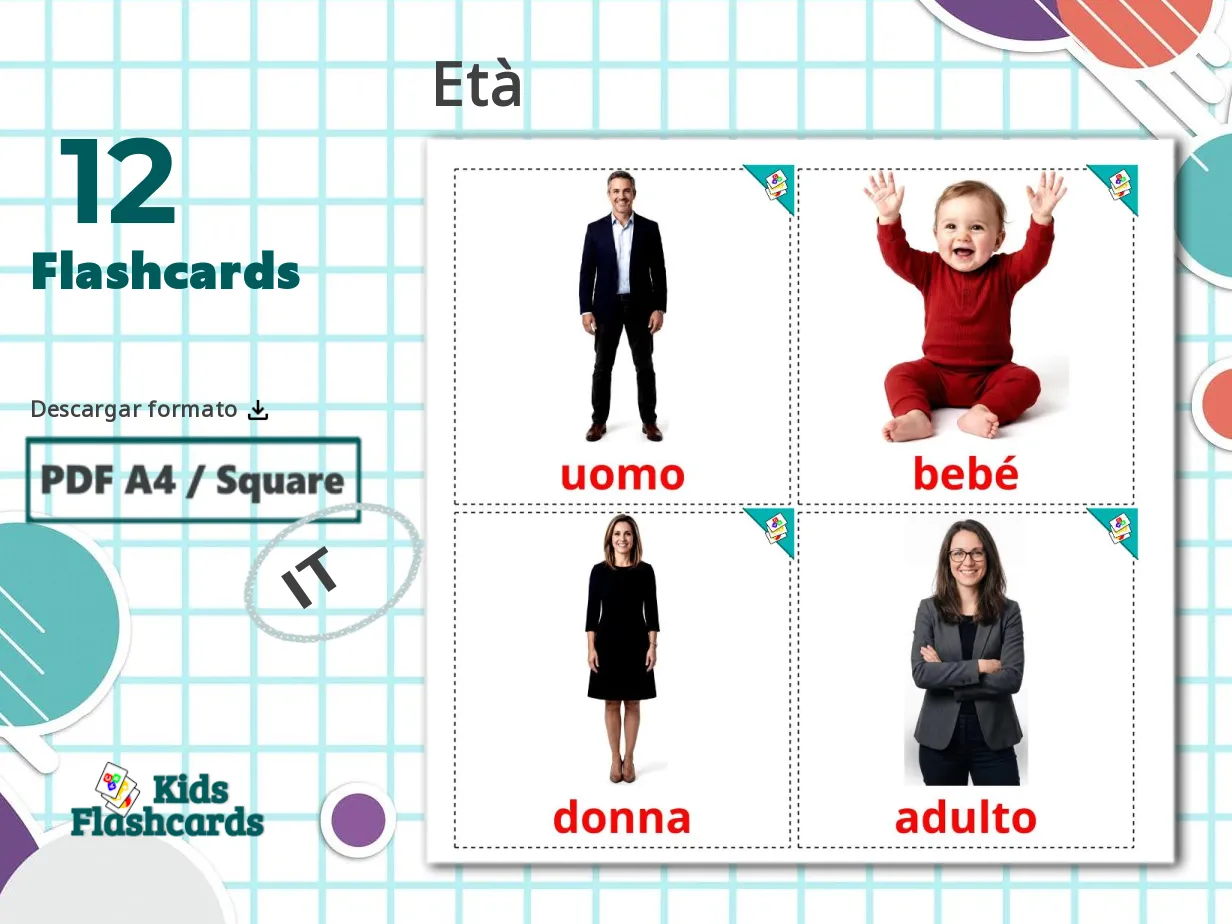 12 Tarjetas de Aprendizaje de Etapas GRATIS en PDF | Imágenes en Italiano