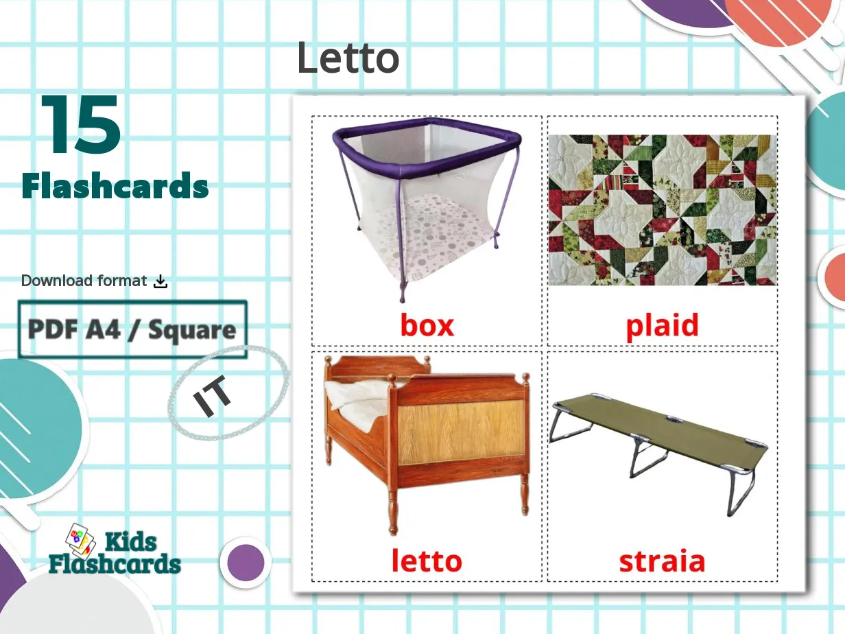 15 Printable Bed Flashcards in Italian (Free PDF)