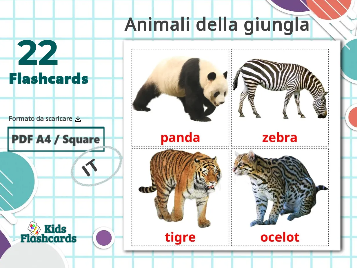 22 Flashcard GRATUITE sui Animali della giungla in 4 Formati PDF ...